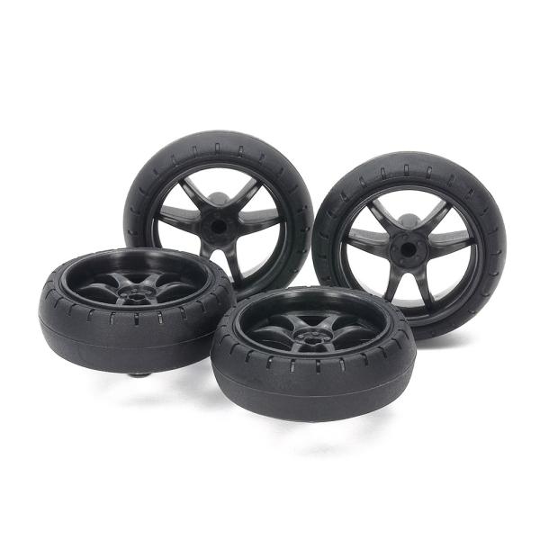 タミヤ ミニ四駆グレードアップパーツ No.546 ローフリクション大径バレルタイヤ(31mm)＆カーボン強化ホイール(Vスポーク) 15546【 マシンの性能アップやセッティングに役立つパーツです 】 路面との接触面積が小さいタル(バレル...