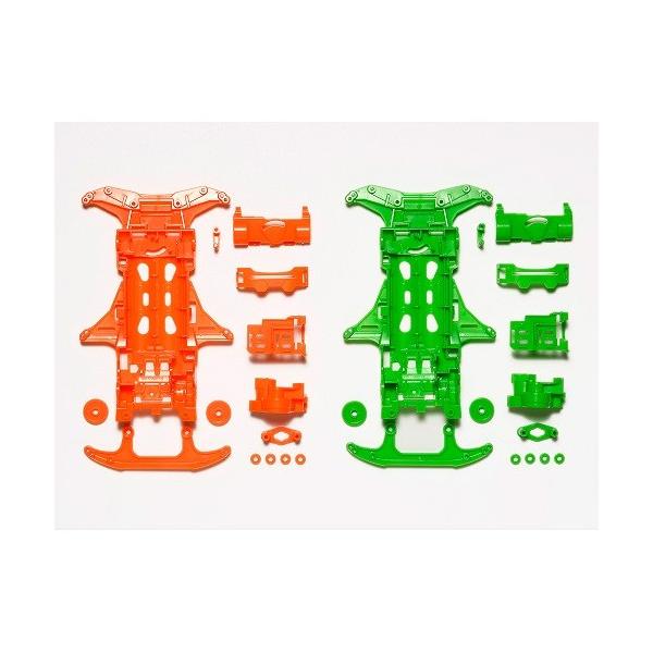 ミニ四駆特別企画（パーツ）VS 蛍光カラーシャーシセット（オレンジ・グリーン）VS FLUORESCENT-COLOR CHASSIS SET (ORANGE/GREEN)【 マシンのセッティングやドレスアップに役立つパーツです 】 ミニ四...