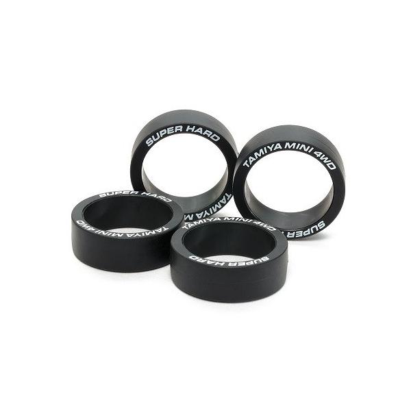 ミニ四駆特別企画商品（パーツ）スーパーハード 大径ローハイトタイヤSUPER HARD LARGE DIA. LOW-PROFILE TIRES (BLACK)【マシンの性能アップやセッティングに役立つパーツです】　キット標準タイヤに比べて...