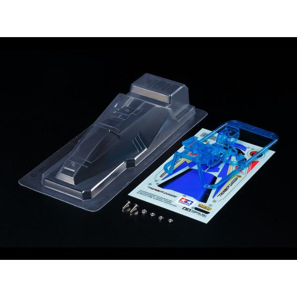 タミヤ ミニ四駆 特別企画商品 サンダードラゴン クリヤーボディセット (ポリカ) 95405【 マシンのセッティングや性能アップに役立つパーツです 】 キット標準ボディに比べて約35％も軽いポリカーボネート製ボディです。ステッカーは専用の...