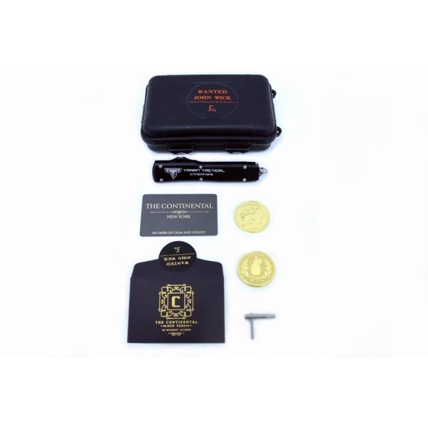 新品未使用John Wickスタイルスプリング式スイッチコーム &amp; レプリカグッズセットコンパクトなサイズの樹脂製ケースに、TTIタイプのレーザー刻印が施されたスプリング式スイッチコームと、John Wickシリーズに登場するコイン...