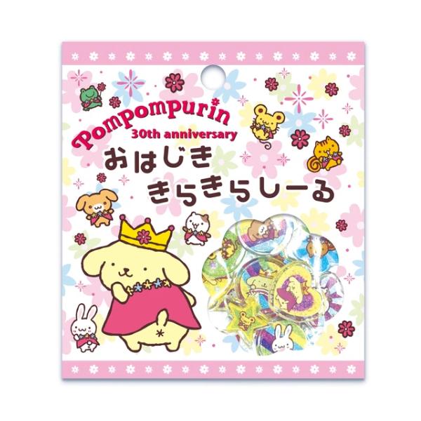 「ポムポムプリン」より、おはじききらきらしーるが登場！ときめくキラキラシール20枚入り！商品サイズ：(シール)高さ約1.7cm/横幅約1.7cm/厚み0.3cm/(20枚セット状態)パッケージ：紙台紙(高さ9.9cm/横幅9cm)