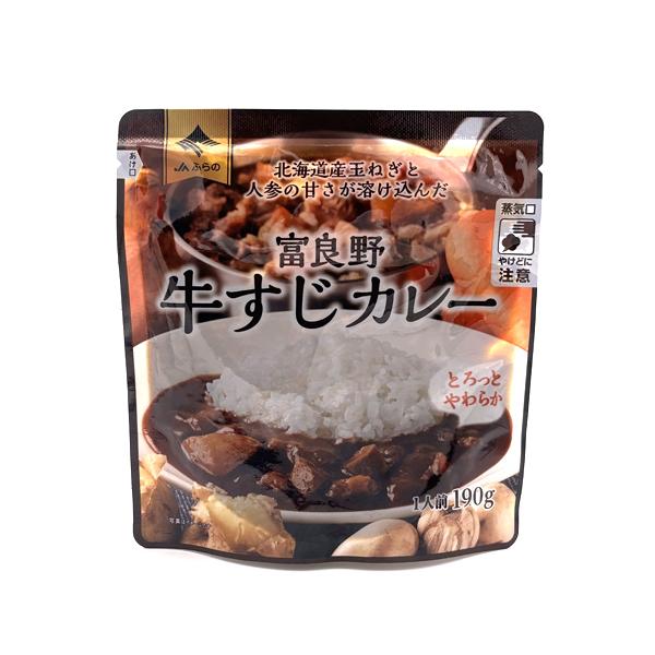 とろとろに煮込んだ北海道産牛すじの旨みに、北海道産玉ねぎと人参の甘さが溶け込んだ牛すじカレーです。袋のまま電子レンジで温めることが出来るレトルトカレーです。■原材料名：牛すじ肉（北海道産）、野菜（じゃがいも、にんにく、しょうが）、ポークエキ...