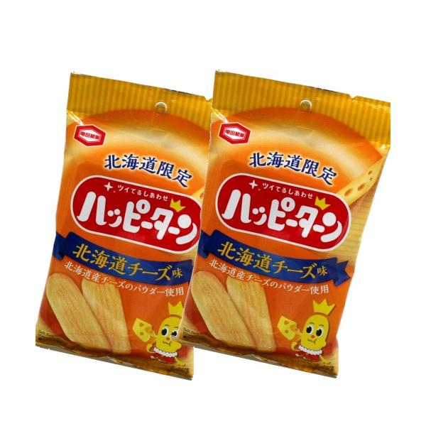 北海道産チーズパウダーを使用した北海道限定のハッピーターン！！■原材料名:うるち米(米国産、国産)、植物油脂、砂糖、でん粉、もち米粉(タイ産)、たんぱく加水分解物(大豆を含む)、チーズパウダー(乳成分を含む)、酵母エキス調味料(小麦を含む)...