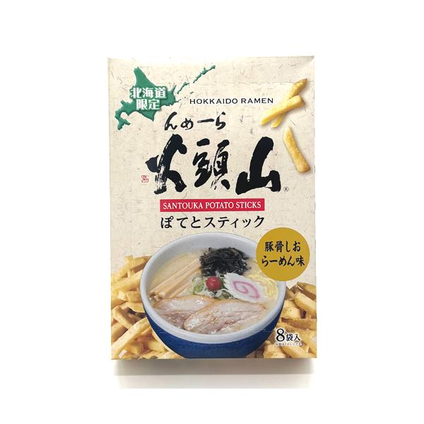 まろやかでコク深い味わいの山頭火定番の「とんこつしお」をぽてとスティックで再現しました。■原材料名　ポテトスナック（じゃがいも（中国産、遺伝子組換えでない）、植物油脂、食塩）、トンコツシーズニング、食塩/調味料（アミノ酸等）、ケイ酸Ca、香...