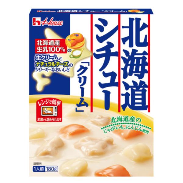 北海道産生乳100%の生クリームとナチュラルチーズを使用し、北海道産のじゃがいもとにんじんがたっぷり入った、クリーミーでコクのあるレトルトシチューです。賞味期間：製造より1年1ヵ月原材料：野菜(じゃがいも(国産)、にんじん)、鶏肉、小麦粉、...