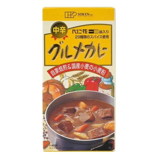 ２９種類のスパイス、圧搾しぼりのべに花油直火焙煎した国産小麦の小麦粉、チキンブイヨン濃縮りんご果汁等で仕上げた、香り高い中辛カレールウです。辛さと香りをプラスする別添辛味袋付き。○化学調味料、酸味料、着色料、香料は使用していません。○ビーフ...