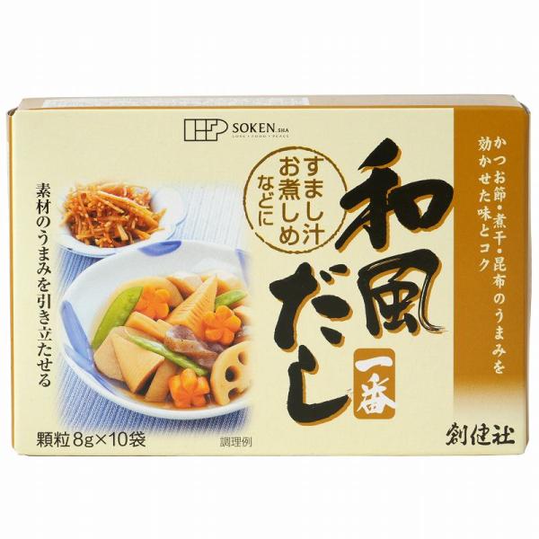 素材の自然な風味を活かした使いやすい顆粒タイプのだし。かつお節、煮干、昆布の旨みを効かせた味とコク。○香り高く深いうまみの風味原料（かつお節、煮干、昆布）と丸大豆醤油を使用して仕上げておりますので、様々な和風料理に合せていただけます。○粉末...