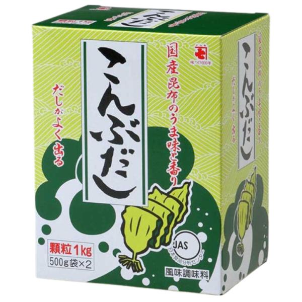こんぶをベースに各種調味料、かつお節をバランスよく配合した顆粒タイプのだしのもとです。500ｇ×2袋の徳用タイプで業務用にもご家庭用にもご利用いただけます。小さじ軽く山盛り1杯でみそ汁約4杯分が目安のだしです。※ご家庭の目安として本品1箱で...