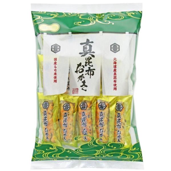 国産もち米を使用した生地に北海道産真昆布を練り込み外はカリッと中はサクッとした食感に焼き上げた塩味のおかきです。独自の「高周波製法」でカリッとした堅焼きに焼き上げ食べ応えのある商品に仕上がっています。賞味期限：製造より120日原材料名：もち...