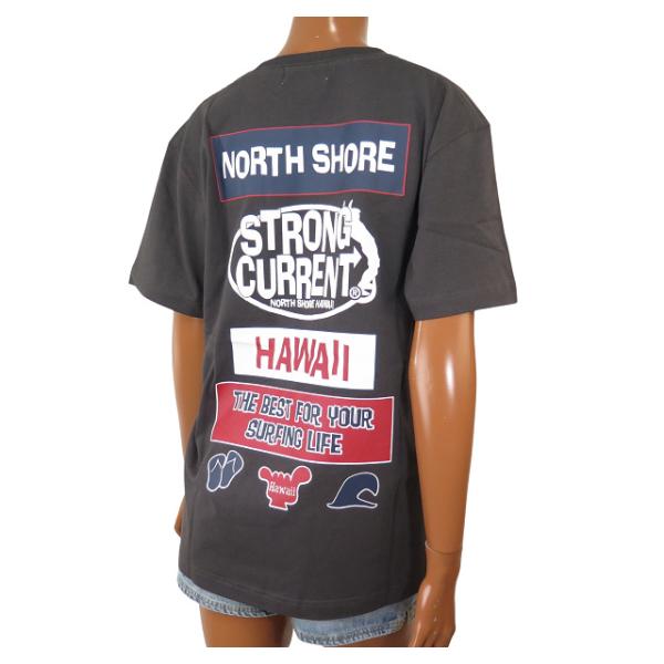 【レディース-Tシャツ】ハワイで人気のサーフブランド・ストロング カレントの半袖Tシャツです！柔らかく普段着に適したコットン素材。インナーなどとしても、ロングシーズン活躍！一枚でコーディネートが決まるデザインです♪ Mサイズ：身幅50cm・...