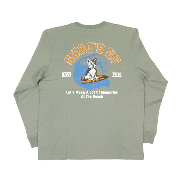 サーフドッグプリントがキュートなSURF'S UP(サーフズアップ)の2025年 秋冬新作！長袖Tシャツです♪遊び心たっぷりの Tシャツに注目♪柔らかく普段着に適したコットン素材で着心地抜群。シンプルなボトムに合わせるだけで、おしゃれに着こ...