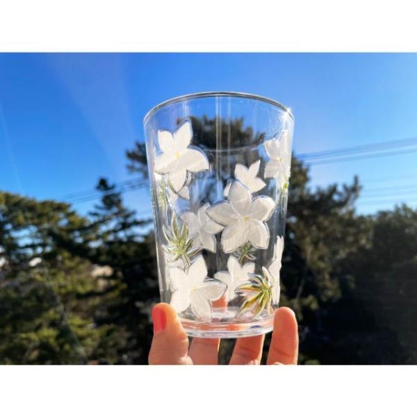 凹凸のプルメリアが描かれたハワイアンテイストのお洒落なアクリルのコップ♪常夏のハワイを感じさせてくれますね☆飲み物はもちろん、小物を入れたりインテリアにもおすすめです☆アウトドアでも大活躍!!サイズ：約 飲み口直径9ｘ高さ12cm材質：アク...