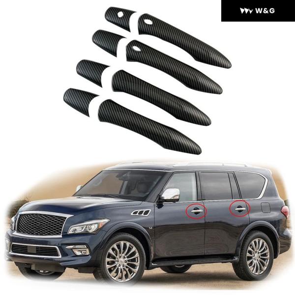 インフィニティ QX80 2014-18 2020 2021 2024 ABS ブラックカーボン カーアクセサリー ドアハンドル カバー トリム ペースト スタイル カスタムパーツ アクセサリー 交換用部品Country/Region of...