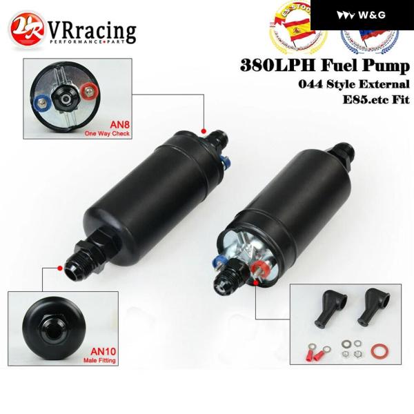 VRRACING-PQY 380LPH インラインアウター燃料ポンプ 10AN インレット+チェックバルブ 8AN アウトレットフィッティング E85 互換 044 スタイル燃料ポンプ カスタム パーツ アクセサリーHign-concern...