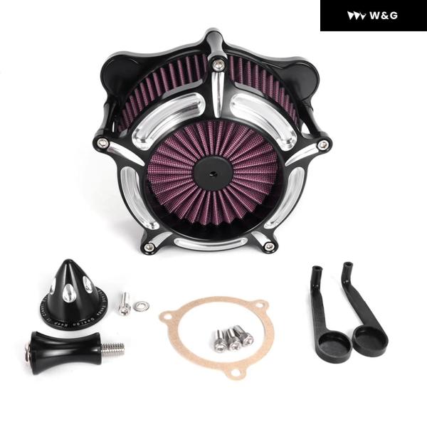 ブラッククロームタービンエアクリーナーインテークフィルターキット オートバイエアフィルター ハーレーツーリングロードキングエレクトラストリートグライド カスタム パーツ アクセサリーHign-concerned Chemical:NoneI...
