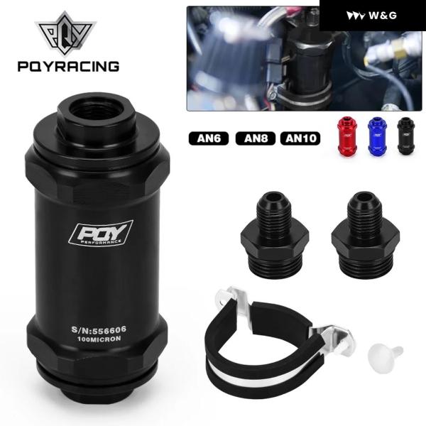PQY ブラック AN6 / AN8 / AN10 インライン燃料フィルター E85 エタノール 100ミクロンステンレス エレメントとPQYステッカー付き カスタム パーツ アクセサリーHign-concerned Chemical:No...