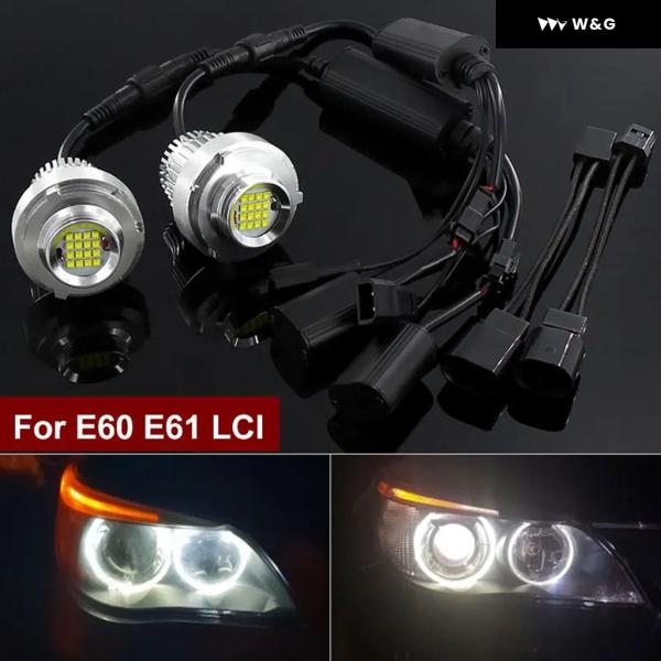 2個 160W CANバス エンジェルアイ LED マーカーライト ホワイト BMW 5シリーズ E60 E61 LCI ハローリングライト バルブ ヘッドライト カー スタイリング カスタム パーツ アクセサリーHign-concerne...