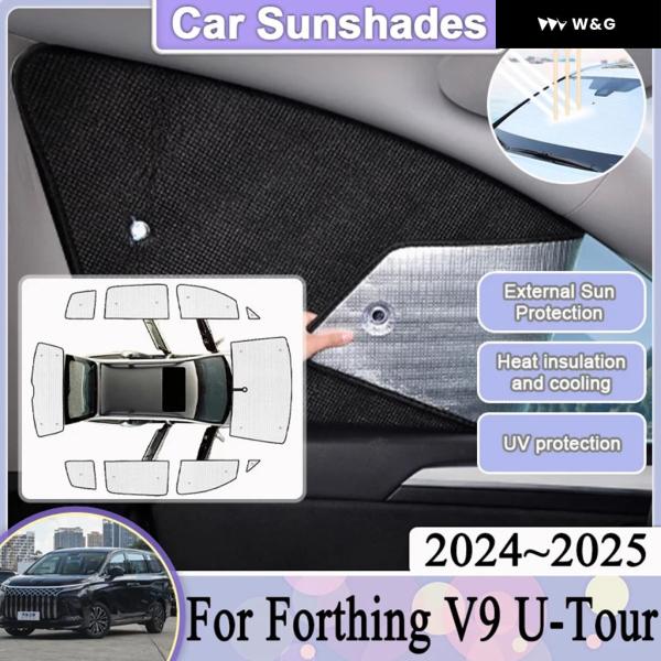 車用フルカバー サンバイザー FORTHING V9 U-TOUR 2024 2025 XINGHAI V9 車用パラソル ブラックシルバー 窓用日焼け防止アクセサリー カスタム パーツ アクセサリーHign-concerned Chemi...