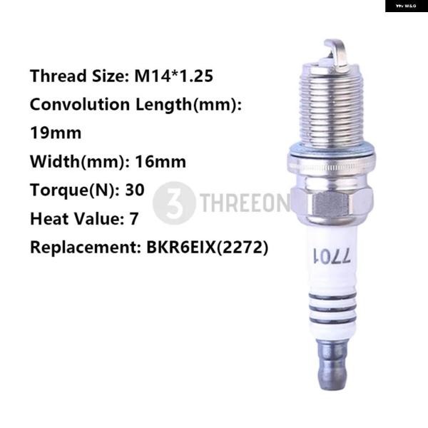 THREEON 1/4/6個 K7RTCI7701 イリジウム スパークプラグ 汎用 スモールヘッドターボチャージャー付きを除く 交換用 BKR6EIX2272 M14*1.25 カスタム パーツ アクセサリーOther Part Numb...