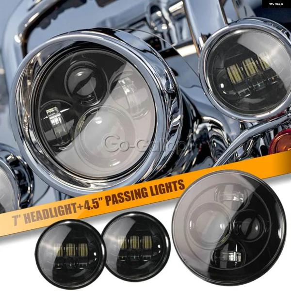 7インチ ブラック LED プロジェクター バイク ヘッドライト 4.5インチ パッシングライト ハーレー ストリート エレクトラ グライド ソフテイル ロード キング FLHX ツーリング カスタム パーツ アクセサリーHigh-conc...