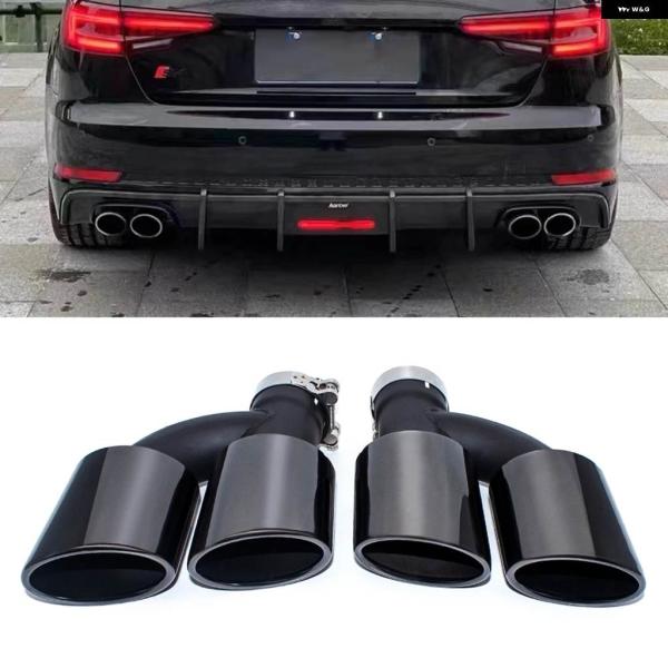 デュアルアウト リアエキゾースト パイプ アウディ A4 A5 A6 A7 最大 S4 S5 S6 S7 ブラック マフラーチップ 60MM ノズル カスタム パーツ アクセサリーHigh-concerned chemical:NoneBr...