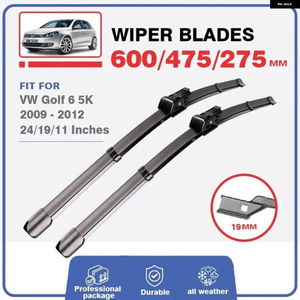 VW GOLF 6 GOLF6 MK6 VI 2009 - 2012 5K フロントリア ワイパー ブレード ワゴン GTI R GTD フロントガラス 24インチ+19インチ+11インチセット カスタム パーツ アクセサリーHigh-co...