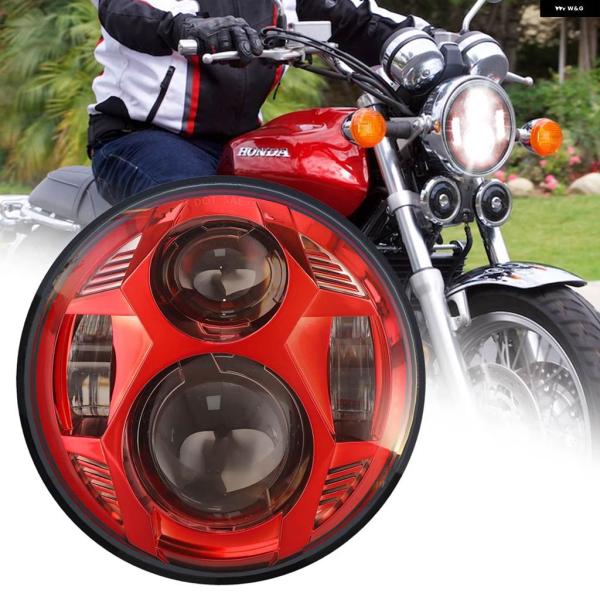 EST DOT承認 51W 5-3/4インチ 5.75インチ ラウンドLEDプロジェクション ヘッドライト ハーレー スズキ ホンダ バイク 対応 レッド カスタム パーツ アクセサリーWattage:51wItem Type:Headli...