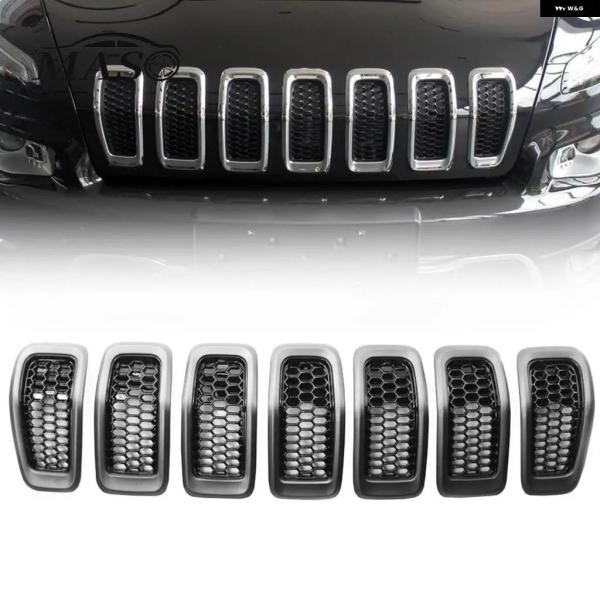7個 ブラック フロント グリル インサート グリル カバー トリム メッシュ スタイル 68303626AA ジープ チェロキー 2014 - 18 カスタム パーツ アクセサリーHigh-concerned chemical:NoneO...