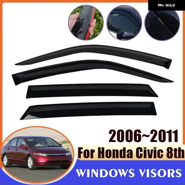 ホンダ シビック 8代目 セダン 2006~2010 2011年式用 フロントガラス 4枚 ブラック カーウィンドウバイザー ウェザーシールド レインガード ディフレクター カスタム パーツ アクセサリーHign-concerned Che...