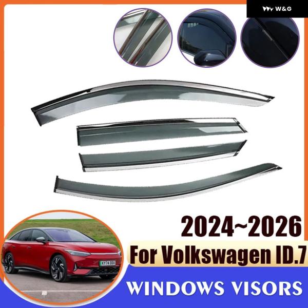 フォルクスワーゲン ID.7 2024 2025 VW ID7 ID 7 4個 車用サイドウィンドウバイザー レイン フロントガラス スモークガードカバー ディフレクター カスタム パーツ アクセサリーHign-concerned Chem...