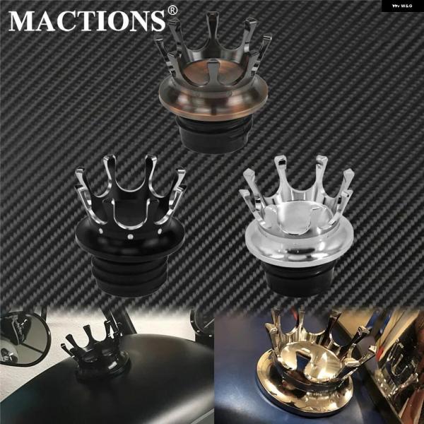 オートバイ バイク キングクラウン スタイル ガス燃料 タンクキャップ 通気口付き右ねじ ハーレー スポーツスター XLツーリングダイナ ファットボブ FXDF ソフテイル カスタム パーツ アクセサリーModel Name:High Ki...