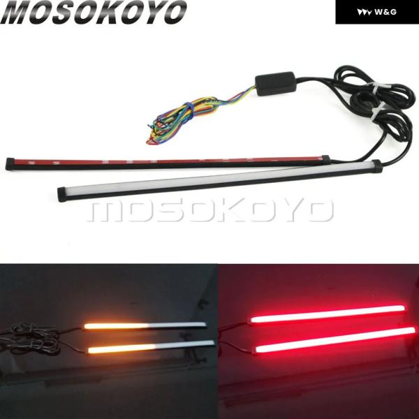 車 オートバイ バイク DRL LED シーケンシャルライトストリップ 流れるスイッチバック ブレーキライト レッド アンバー フラッシャー 30CM ナイトライダー ウィンカー カスタム パーツ アクセサリーBattery Include...