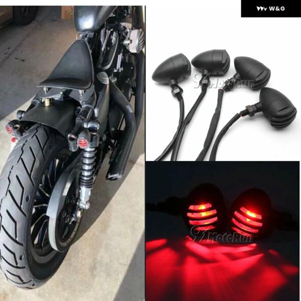 4X オートバイ バイク レトロ ブラック ウィンカー レッドライト ホンダ シャドウ スピリット エアロ エース VT600 VT700 VT750 VT1100 VTX1300 VTX1800 カスタム パーツ アクセサリーBatter...