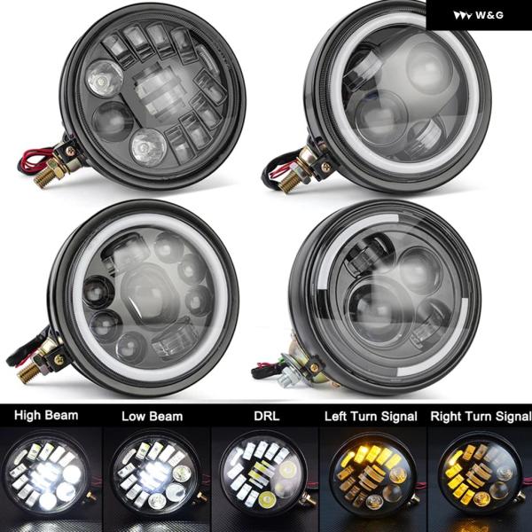 5.75インチ LED オートバイ バイク カフェレーサー ヘッドライト LED 5-3/4 ハイロービーム ラウンド ヘッドランプ ハーレー ダイナ FXD スポーツスター XL1200 XL833 カスタム パーツ アクセサリーHign...