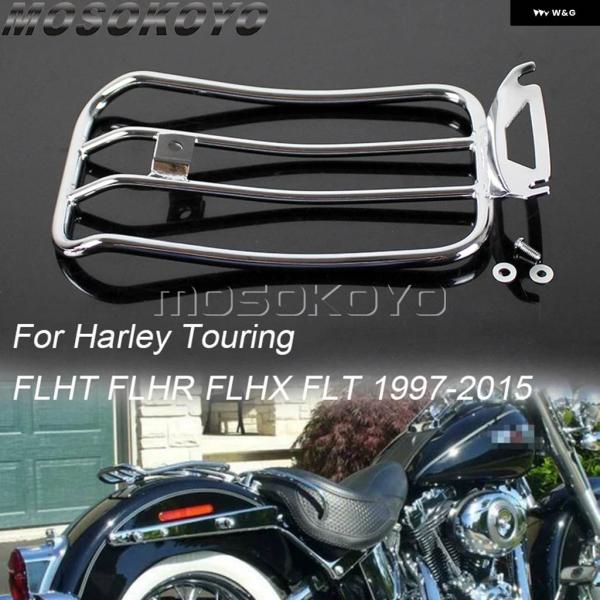 クローム ソロシート リアラゲッジラック ハーレー ツーリング ロードキング ストリートグライド FLHT FLHR FLHX FLT 1997-2015 ラゲッジキャリー ホルダー カスタム パーツ アクセサリーHigh-concerne...