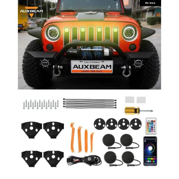 4個セット RGBW LED グリル ライト APP RFリモート グリル ライトキット JEEP WRANGLE JK 2007-2017 カスタム パーツ アクセサリーHigh-concerned chemical:NoneItem T...