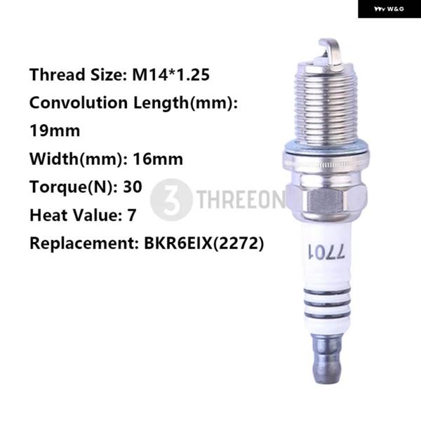 THREEON 1/4/6個 K7RTCI7701 イリジウム スパークプラグ 汎用 スモールヘッドターボチャージャー付きを除く 交換用 BKR6EIX2272 M14*1.25 カスタム パーツ アクセサリーOther Part Numb...