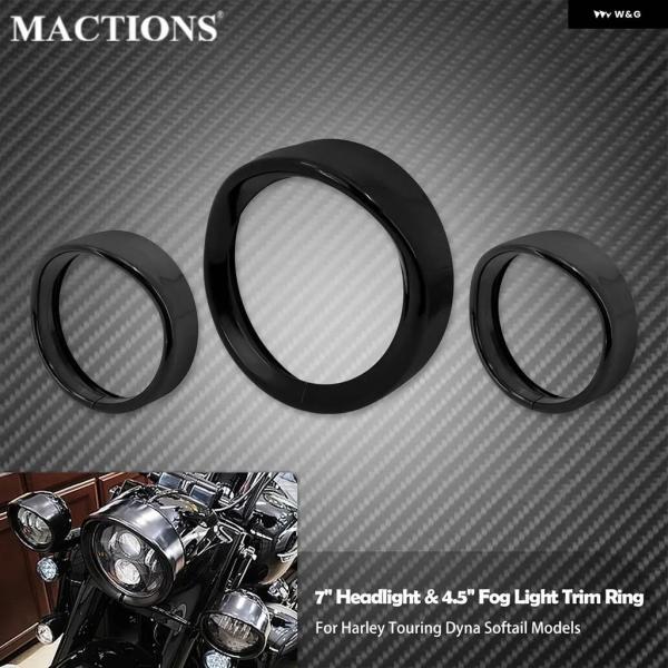 オートバイ LED 7インチ ヘッドライト リング ベゼル バイザー 4.5インチ フォグライト ランプ トリム カバー グロスブラック ハーレー ソフテイル ツーリング ストリートグライド カスタム パーツ アクセサリーProtectiv...