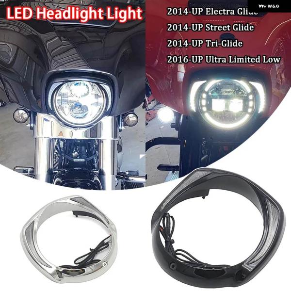 ハーレー ツーリング アンバー ウィンカーLED ヘッドライト ベゼル バイザー トリム リング付き オートバイ アクセサリー トライロードストリートエレクトラグライド カスタム パーツ アクセサリーProtective parts:Lig...