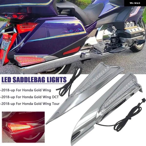 バイク LEDライトケースカバー クローム サドルバッグ ホンダ ゴールドウィングゴールドウィングDCT 2018-2020向けLED サドルバッグ ライトアクセサリー カスタム パーツ アクセサリーProtective parts:Fra...