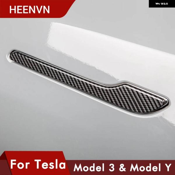 MODELY ドアハンドル テスラ モデル3 2024 モデルY ドアカバーペースト モデル3 カーボン ABS ハイランド 4個/セット カスタム パーツ アクセサリーSticker Placement:Door HandlesMater...