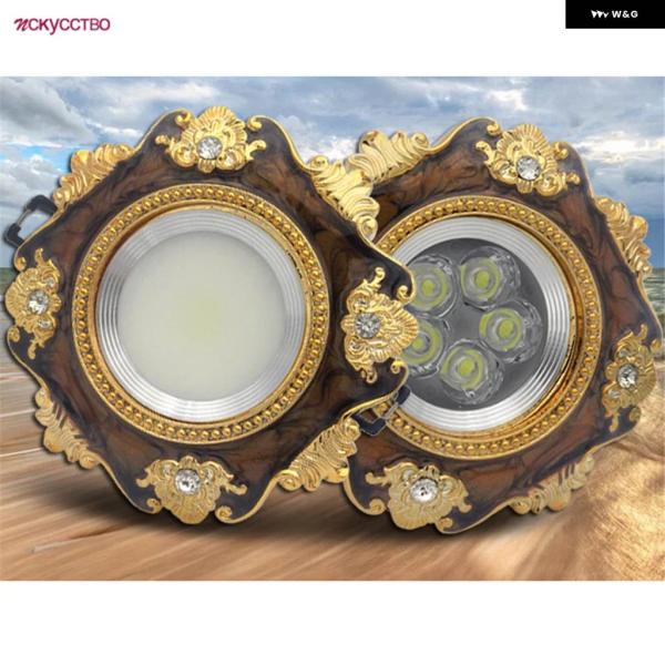 アメリカンブラウン ゴールデンレース 樹脂 スクエア LED シーリングランプ 3W 5W 7W リビングルーム 廊下 ダウンライト 110V 220V カスタム パーツ アクセサリーHigh-concerned chemical:None...