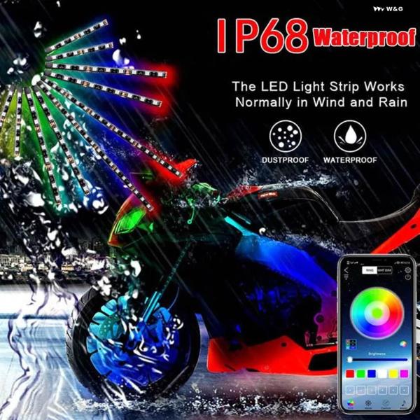RGB LED バイク 車 ムード フットライト アプリ制御 フレキシブル 防水 サウンドコントロール 12V バイク ランプ ストリップ 8 IN 1 カスタム パーツ アクセサリーBattery Included:NoHigh-conc...