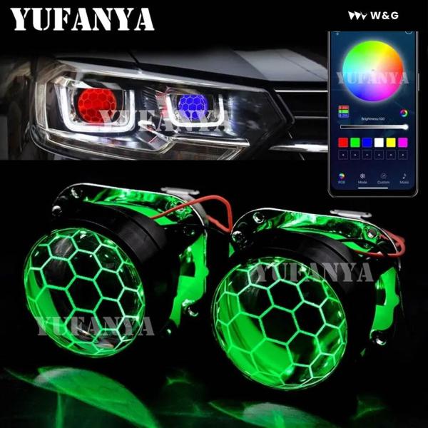 2個 2.5インチ ブルーコーティング ハニカム RGB デーモンアイ バイ キセノン レンズ H4 H7 ヘッドライト ヘッドランプ 車 オートバイ バイク キット カスタムパーツ アクセサリーCertification:CE,DotSo...