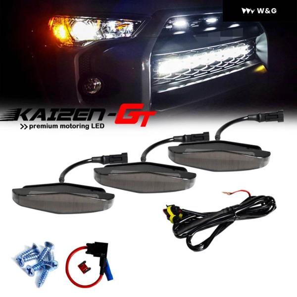 3個セット スモークレンズ ホワイト/ アンバー イエロー LED フロント グリル ライト DRL ランプ ハーネス 付き 2014年以降 トヨタ 4RUNNER TRD PRO グリル カスタムパーツ アクセサリーHign-concer...