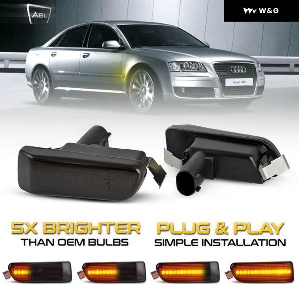 2個 LED ダイナミック サイド マーカーライト ウィンカーランプ アウディ A8 A8L S8 4E D3 MK2 クワトロ 2003-2009 アンバー CANバス 4E0949127/8 カスタム パーツ アクセサリーFor Veh...