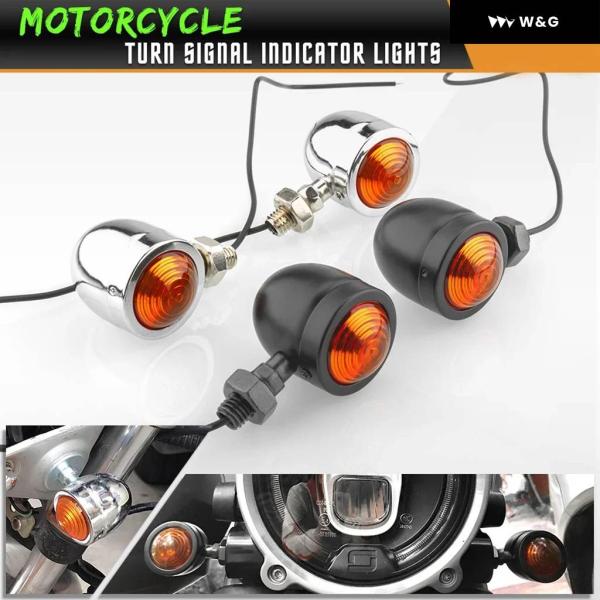 12V インジケーター ライト ブラック クローム ブレット ランニングライト ランプ アンバー ブリンカー 2/4個 汎用 メタル レトロ オートバイ バイク ウィンカー カスタム パーツ アクセサリーBattery Included:N...