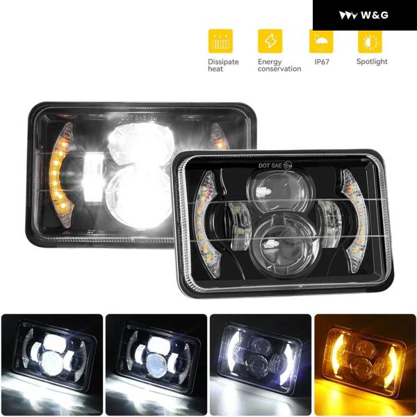 H4651 H4652 H4656 H4666 車 トラック コン バージョン オフロード 4インチX6インチ 防水 LED ヘッドライト HI/LO ビーム ホワイト アンバー DRL 付き カスタム パーツ アクセサリーCertific...