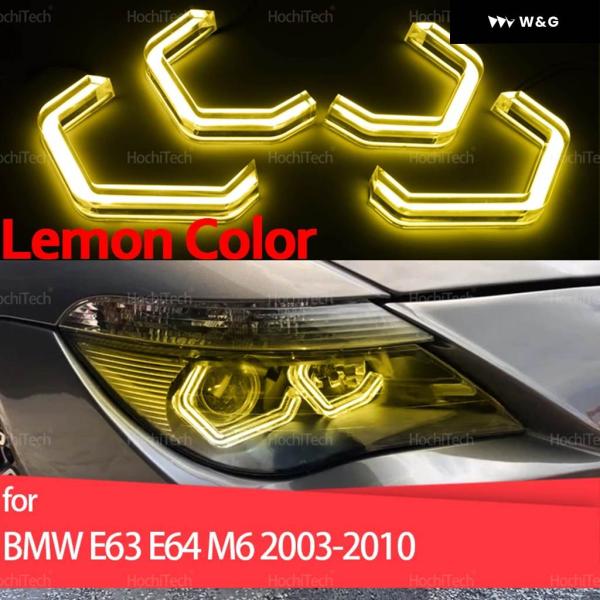 BMW 6シリーズ E63 E64 630CI 630I 645CI 650I M6 03-10 M4 スタイル レモンイエローリング エンジェルアイズ LEDホワイト ヘッドライト リングキット DRL カスタム パーツ アクセサリーHi...